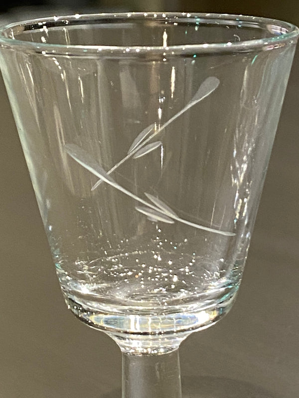 Set of 2 Vintage Etched Cordial Glasses with Leaves - Recreated Designs